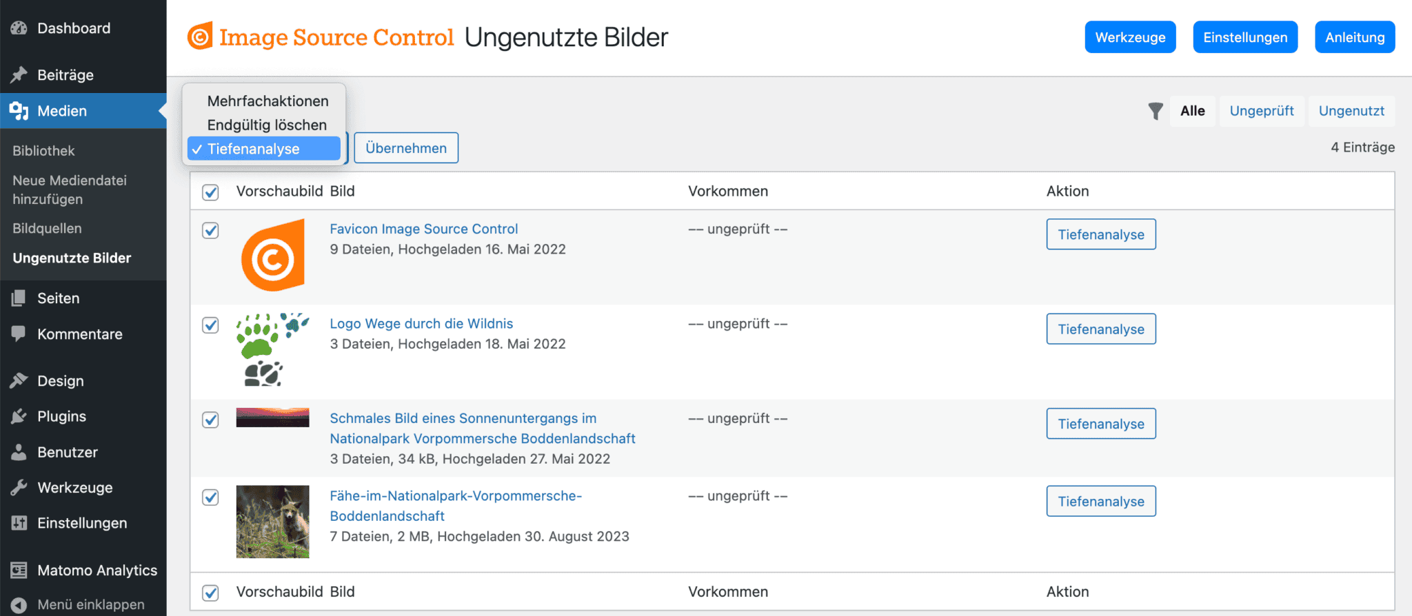 WordPress: Alle Bilder einer Website finden und auflisten